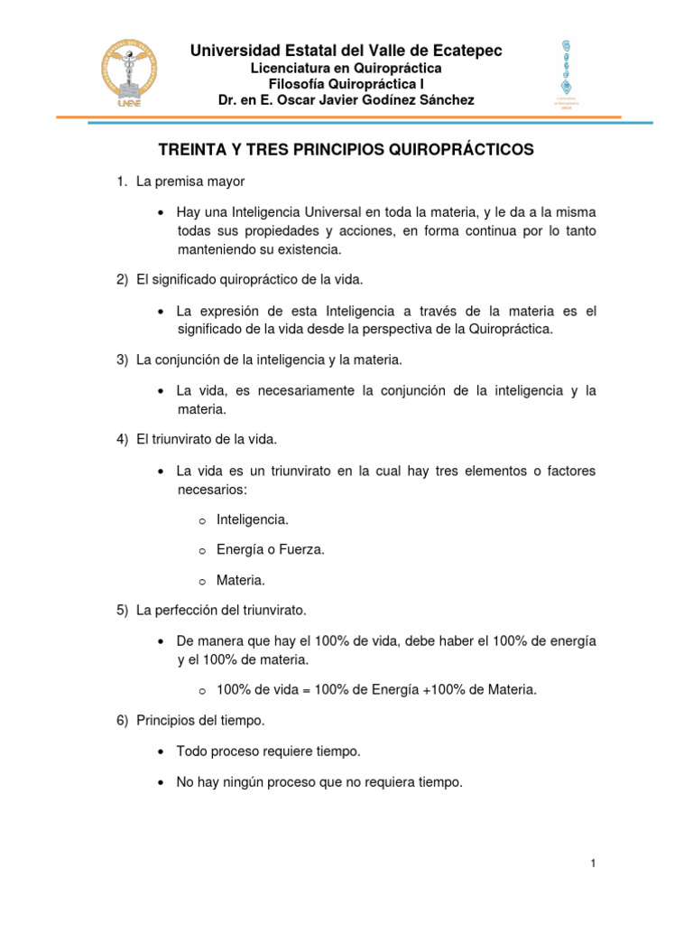 Treinta y Tres Principios Quiroprácticos | PDF
