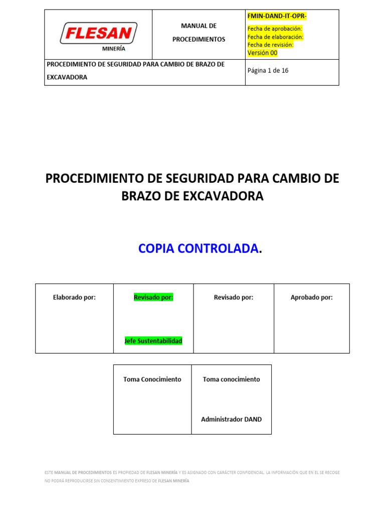 PROCEDIMIENTO CAMBIO DE BRAZO A EXCAVADORA (OP-SST-MA) | PDF | Minería ...