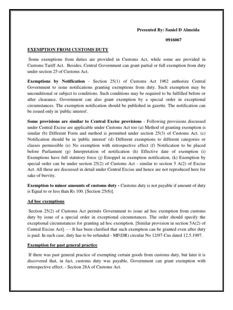 Exemption From Customs Duty | PDF | Trade | Government