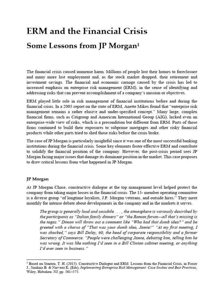Business Case - JP Morgan During and After The Financial Crisis | PDF ...