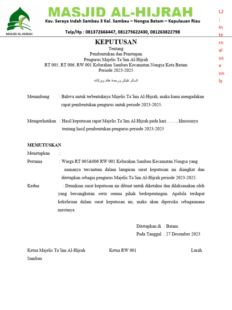 Surat Keputusan Majelis Ta'lim | PDF