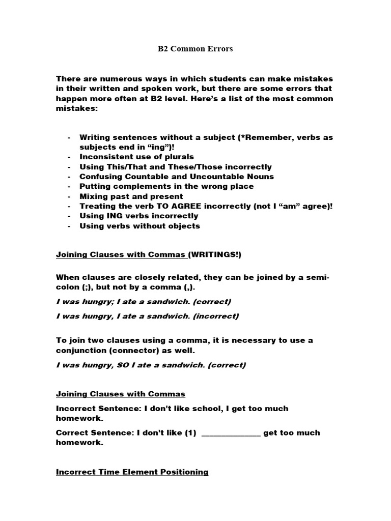 B2 Common Errors | PDF | Language Arts & Discipline