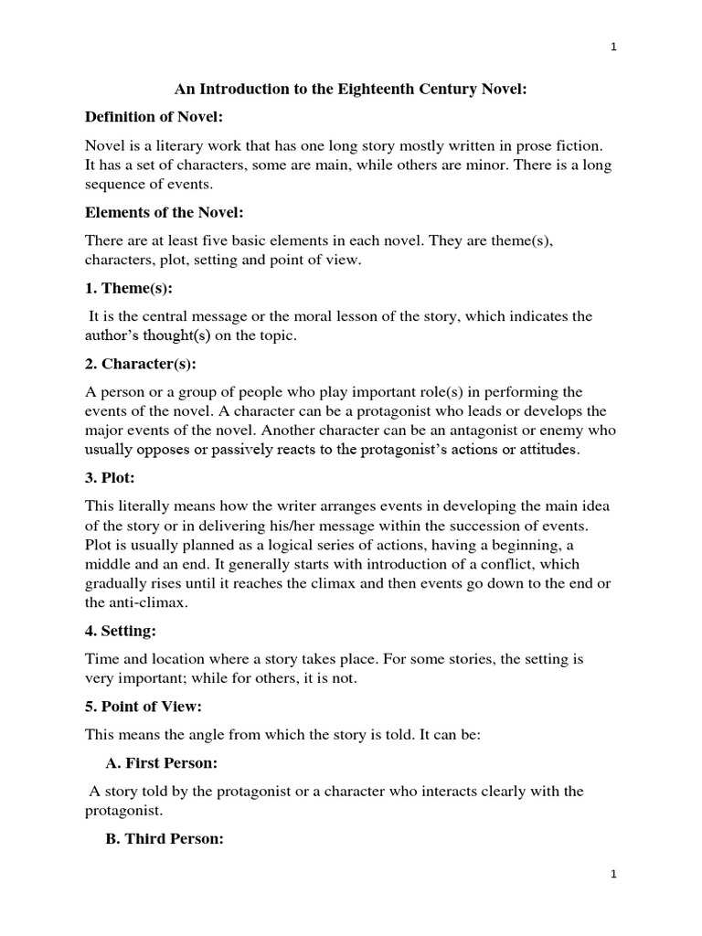 An Introduction To The Eighteenth Century Novel | PDF