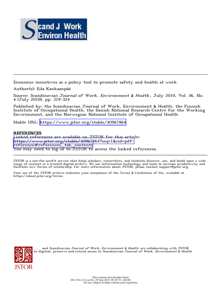 Economic Incentives as a Policy Tool to Promote Safety and Health at ...