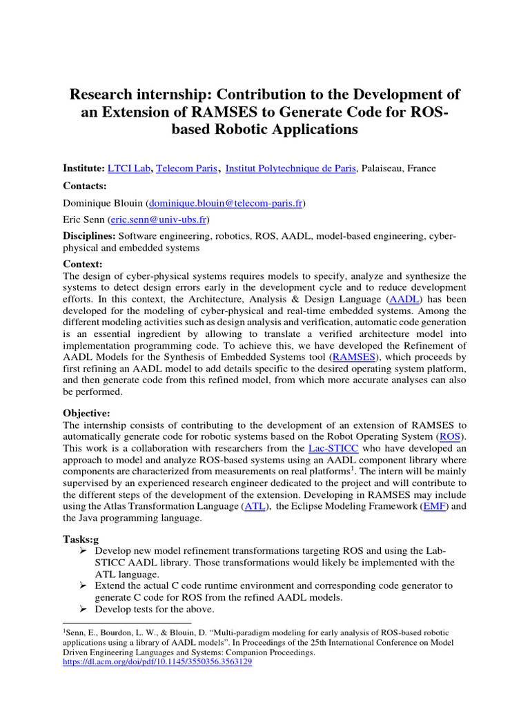 Internship Automatic Code Generation Aadl To ROS 2023 | PDF | System | Eclipse (Software)