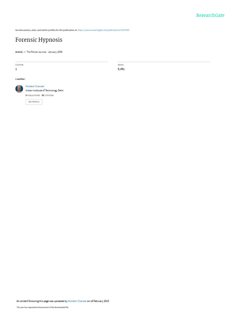 Forensic Hypnosisarticlein Indian Police Journal | PDF | Hypnosis | Mind Control