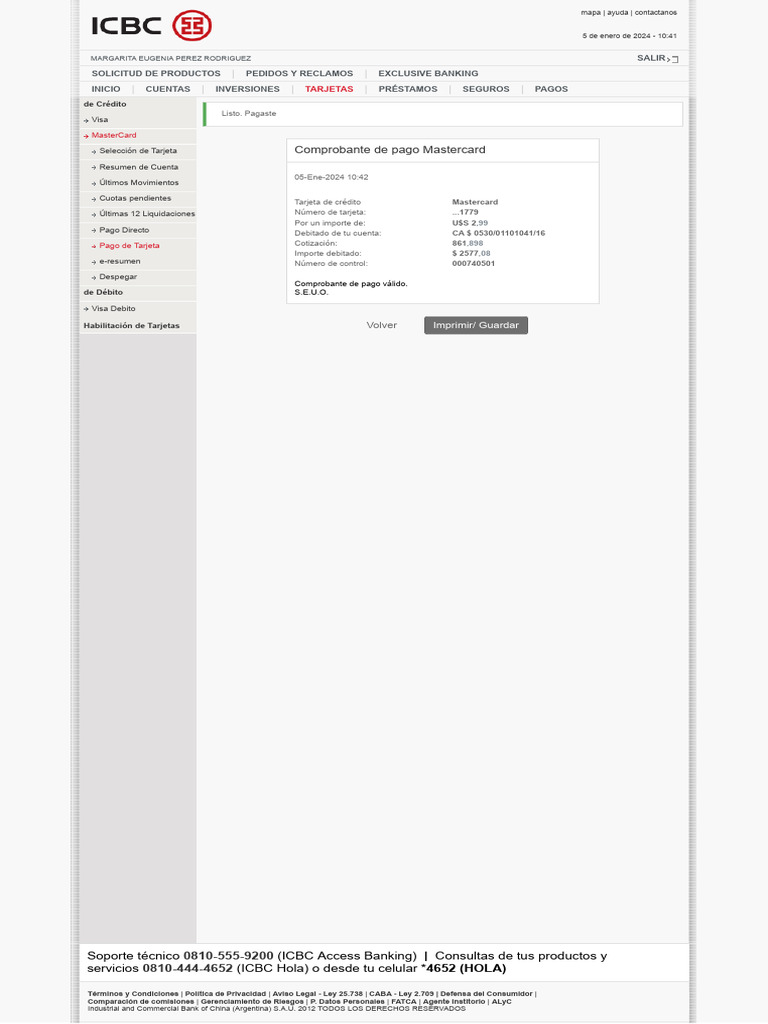 Comprobante de Pago ICBC Mastercard | PDF | Master Card | Tarjeta de ...