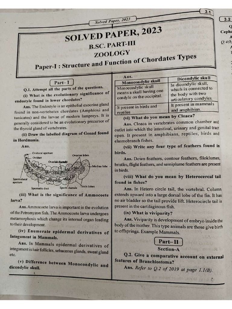 Zoology 2023 Solved Paper - Compressed | PDF