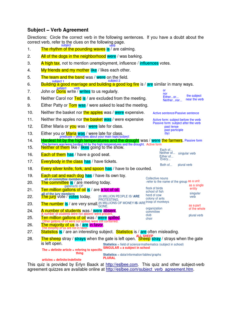 Subject Verb Agreement | PDF