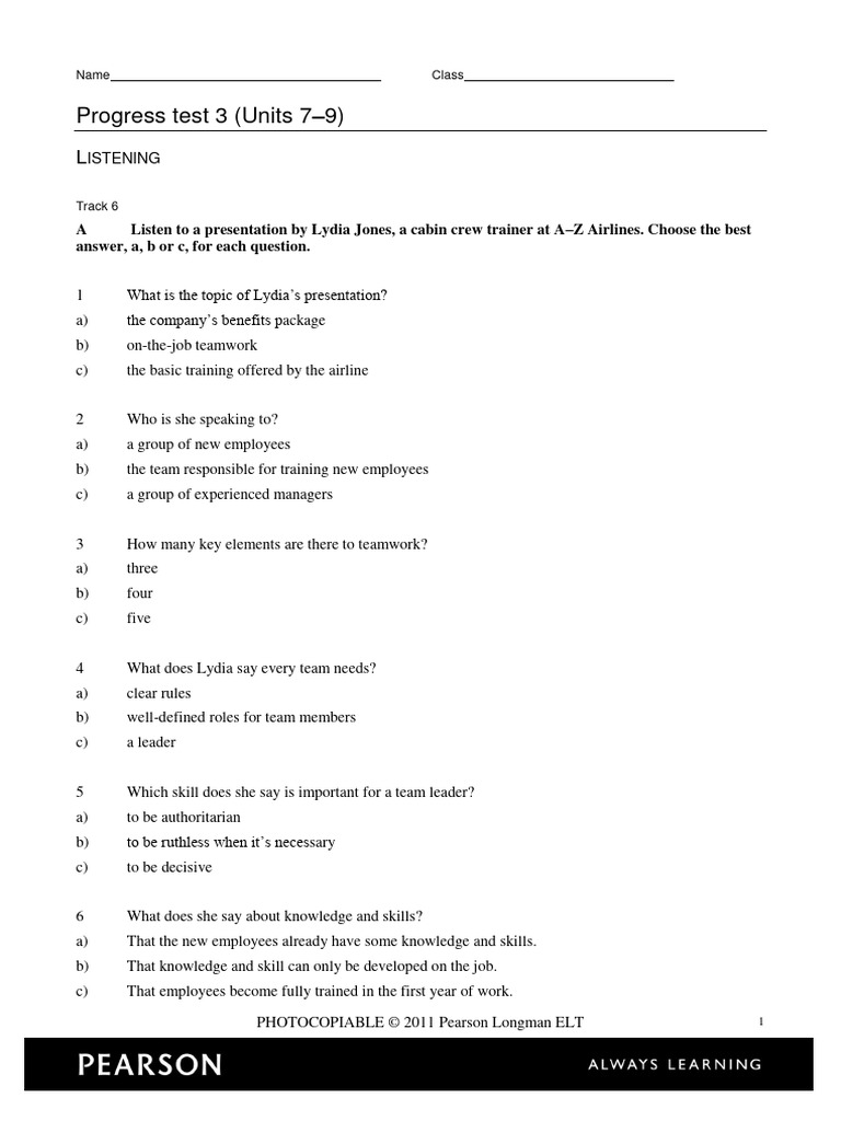 Progress Test 3 | PDF