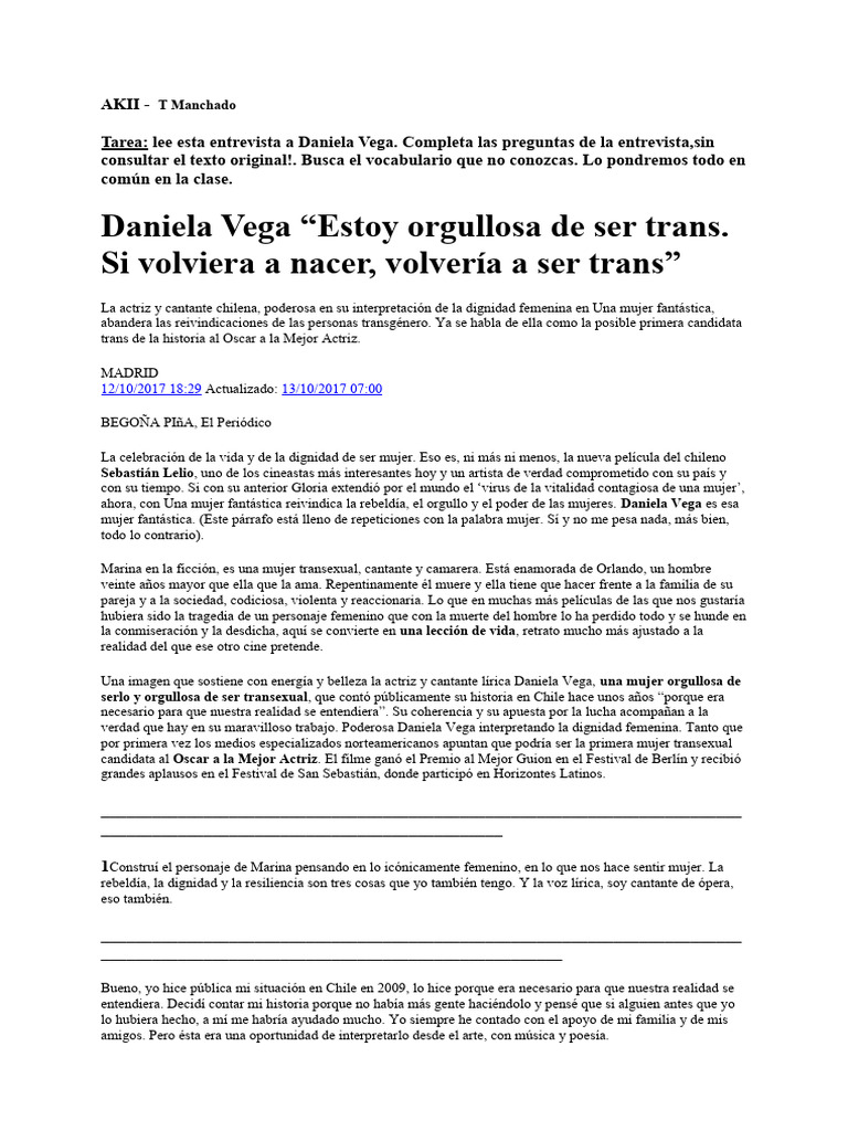 Transgenero - Daniela Vega - Ejerc | PDF