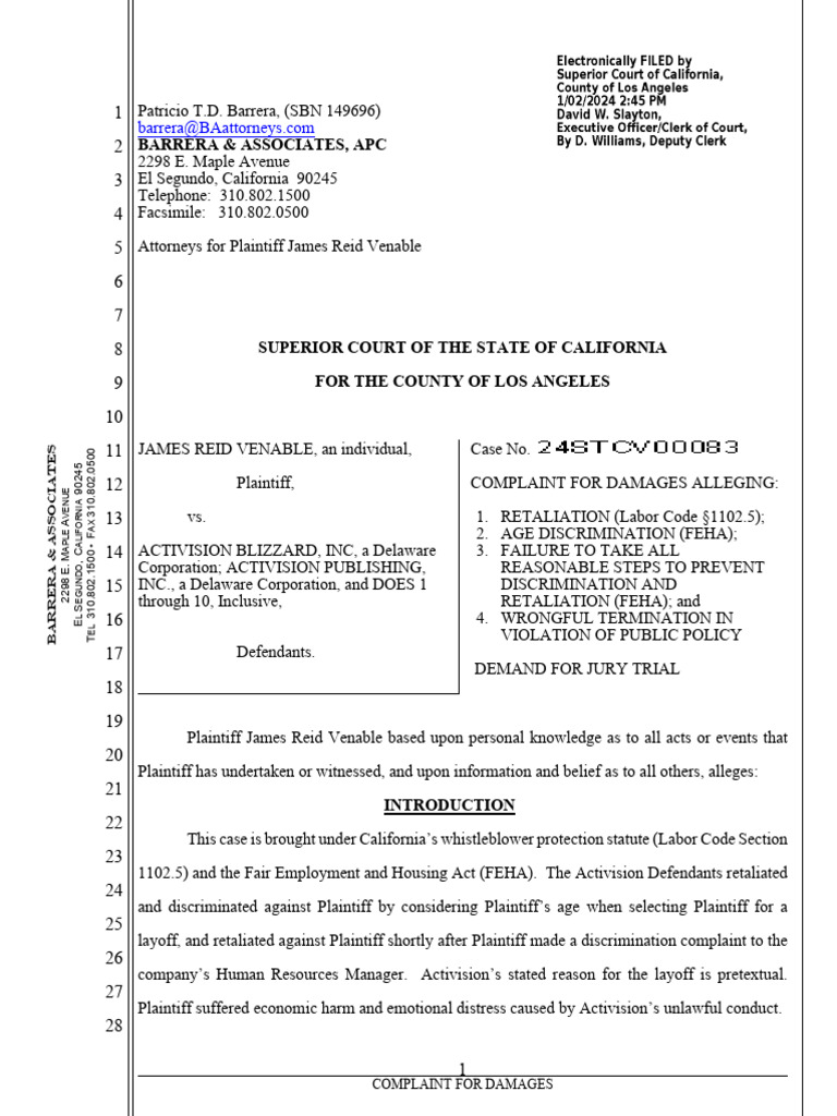 James Venable V Activision Blizzard | PDF