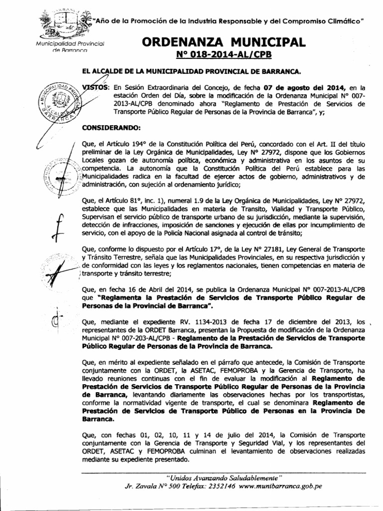 N 018-2014 REGLAMENTO DE PRESTACION DE SERVICIOS DE TRANSPORTE PUBLICO REGULAR DE PERSONAS.pdf | PDF