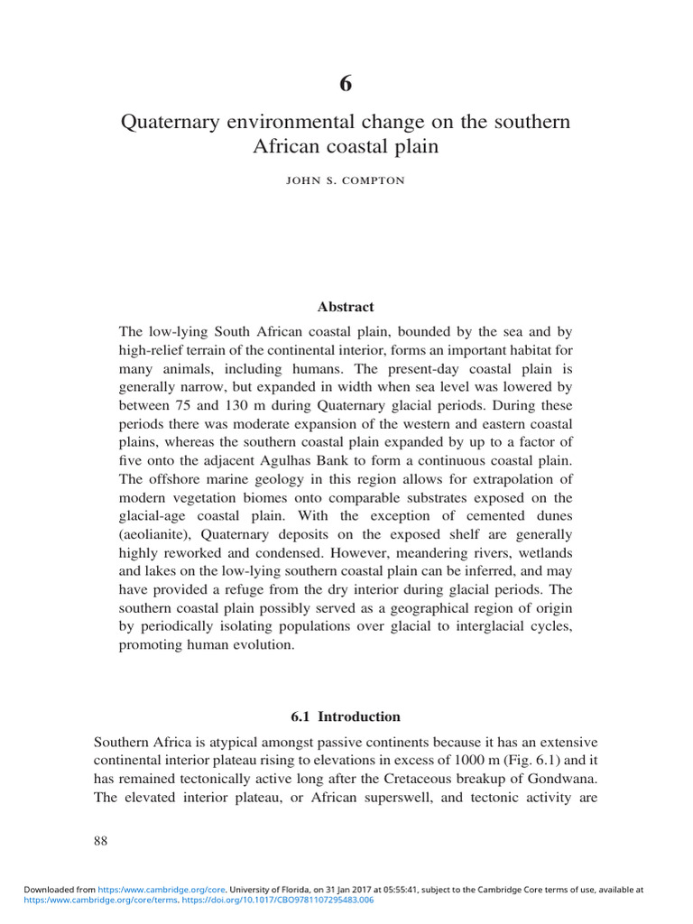 Quaternary Environmental Change On The Southern African Coastal | PDF ...