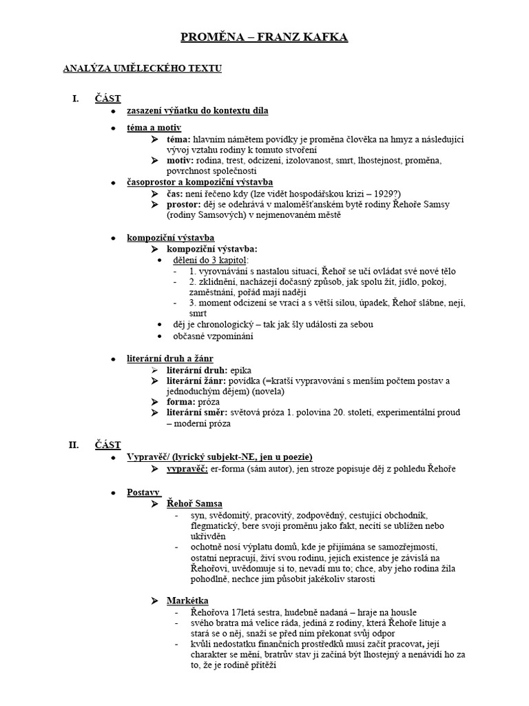 PROMĚNA - Franz Kafka | PDF