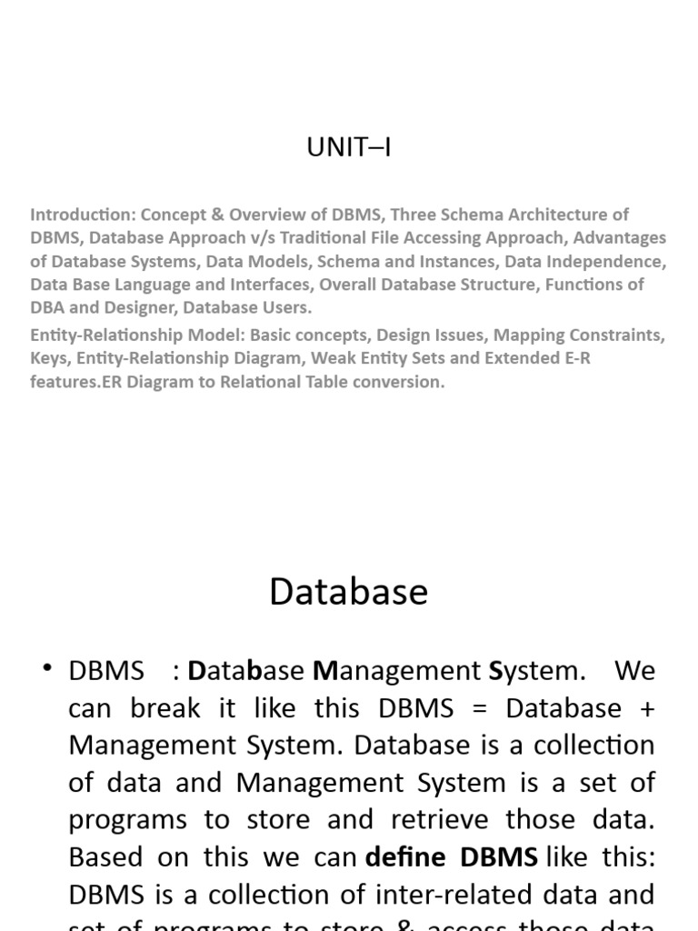 dbms unit 1-1 | PDF | Databases | Database Schema