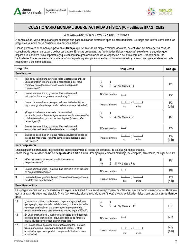 CUESTIONARIO GPAQ Vmodificada 2023 | PDF