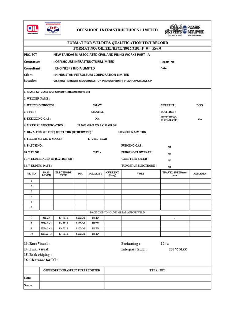 Welder Qualification Test Record Format | PDF | Construction | Welding