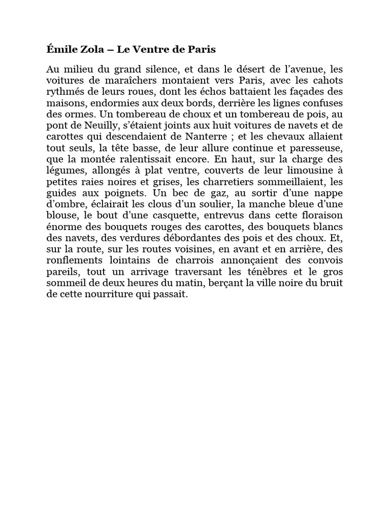 Emile Zola Le Ventre de Paris | PDF