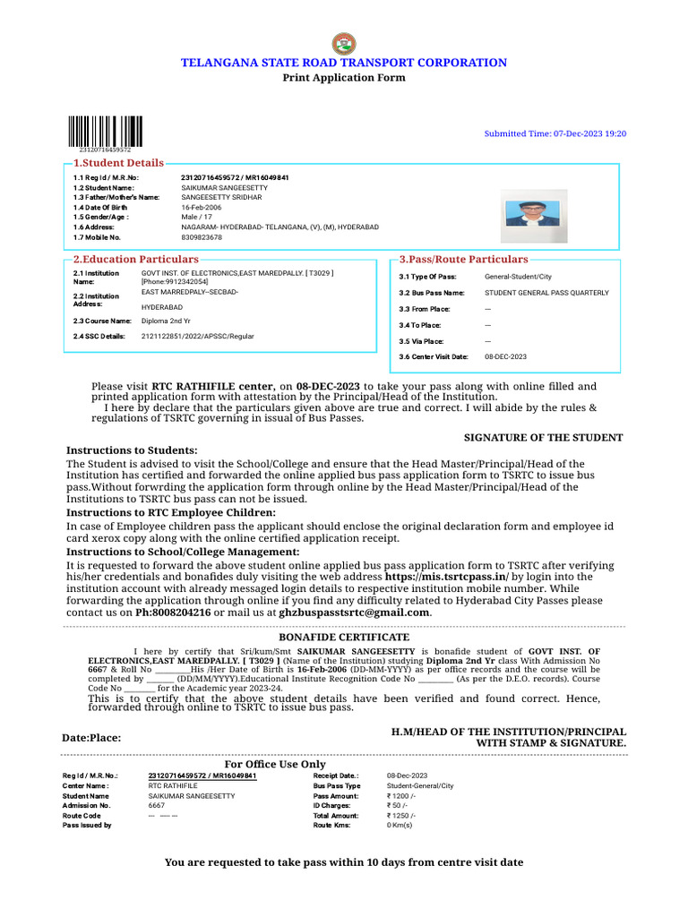 TSRTC Bus Pass | PDF