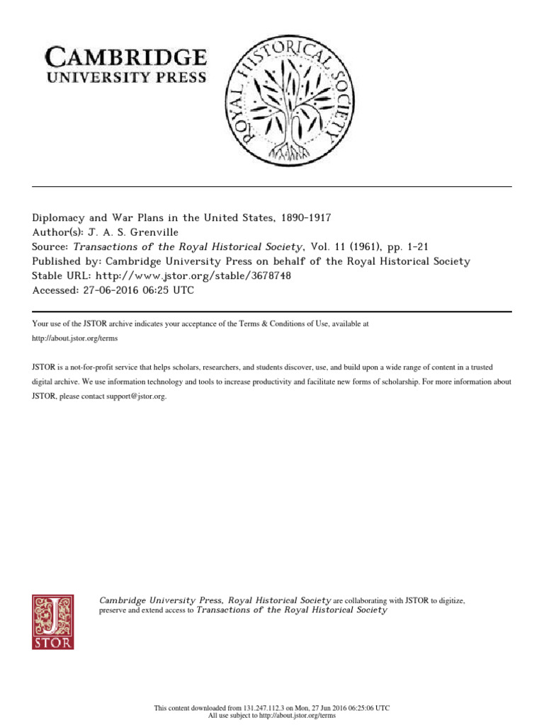 U.S. War Plans and Diplomacy, 1890-1917 | PDF | Military ...
