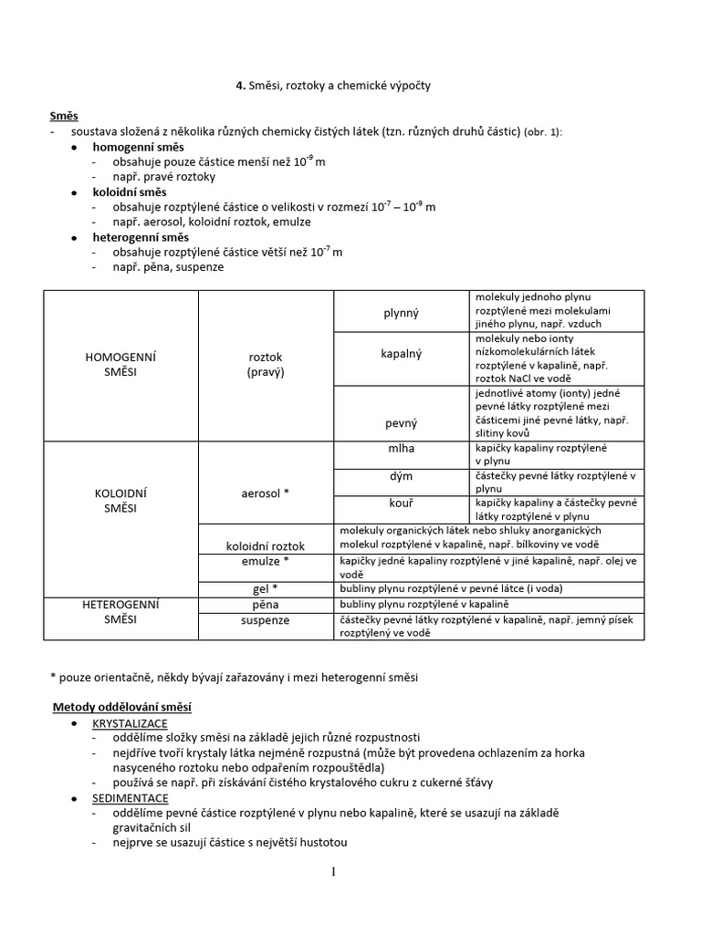 Směsi, Roztoky A Chemické Výpočty | PDF