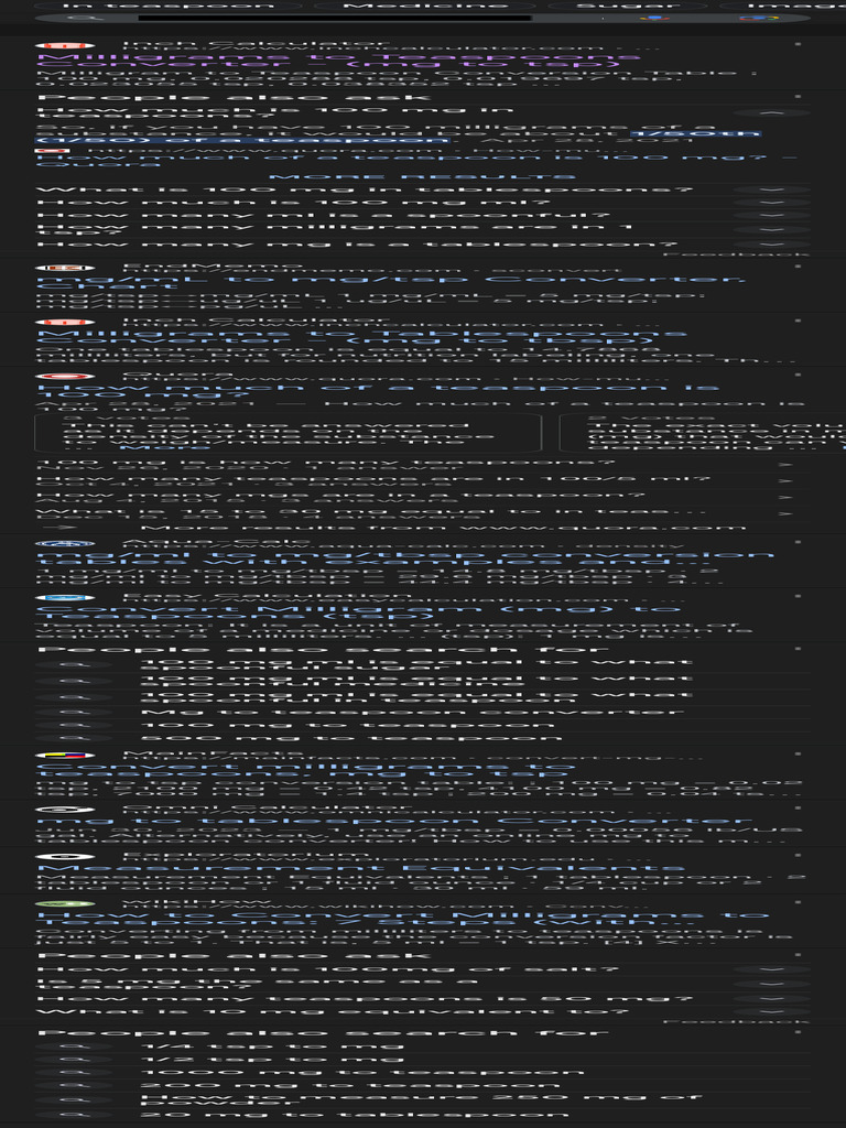 100 Mgml is Equal to What Spoonful - Google Search | PDF | Teaspoon | Tablespoon