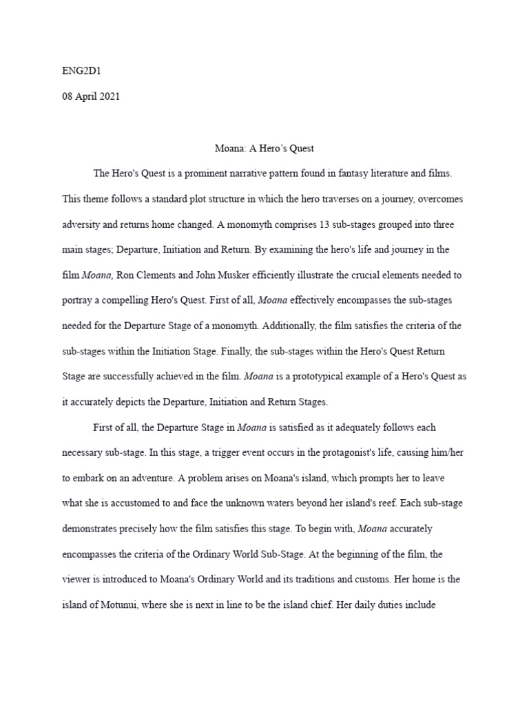 Moana's Hero's Journey Explained | PDF