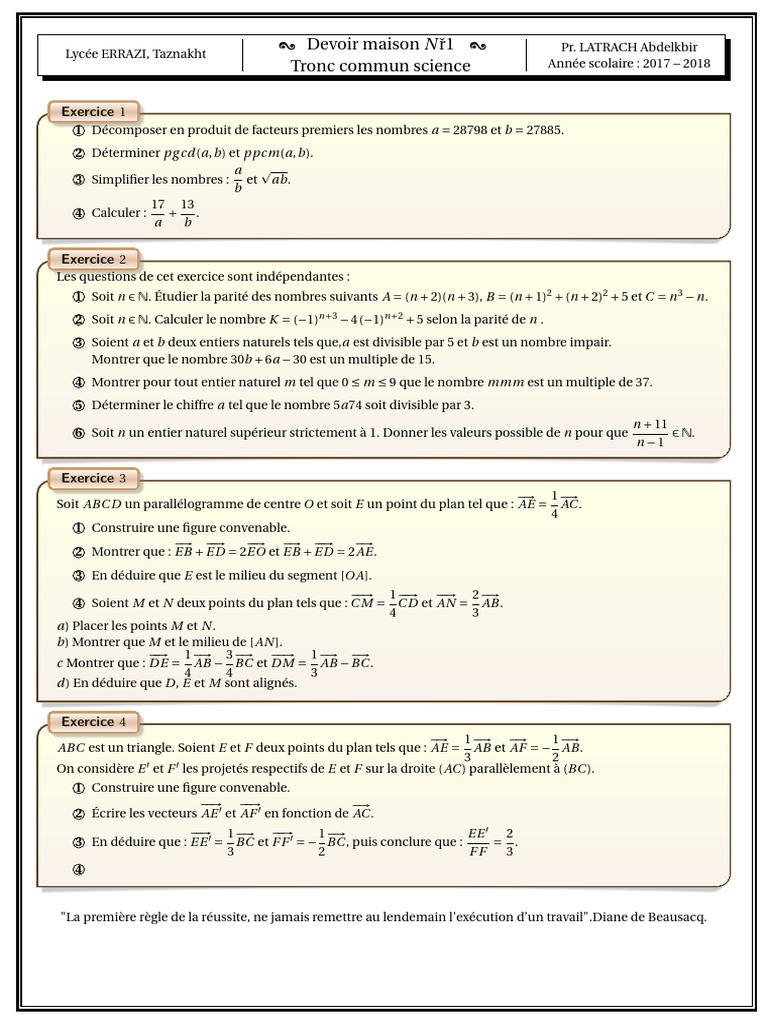 Devoir Maison N r1 / Tronc Commun Science: Exercice | PDF
