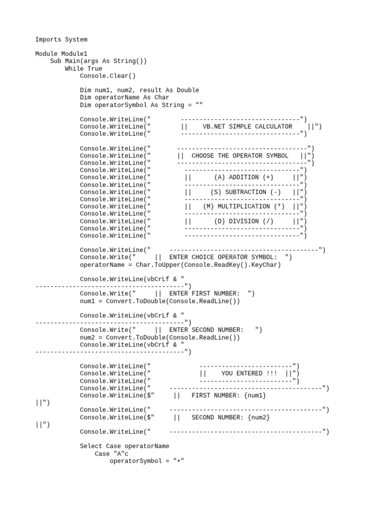 Simple Calculator | PDF | Notation | Microsoft Visual Studio