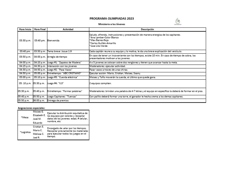 Programa Olimpiadas 2023 | PDF