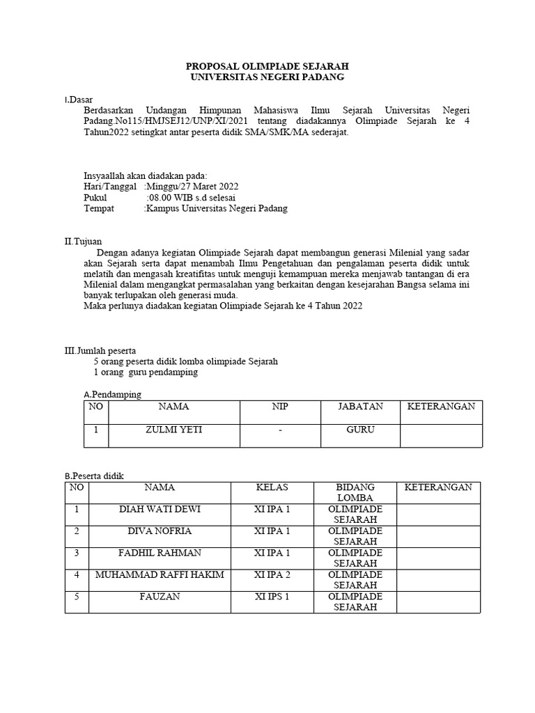 Proposal Olimpiade Sejarah | PDF