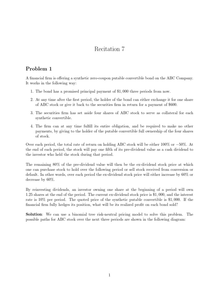 Recitation 7: Problem 1 | Download Free PDF | Option (Finance) | Bonds ...