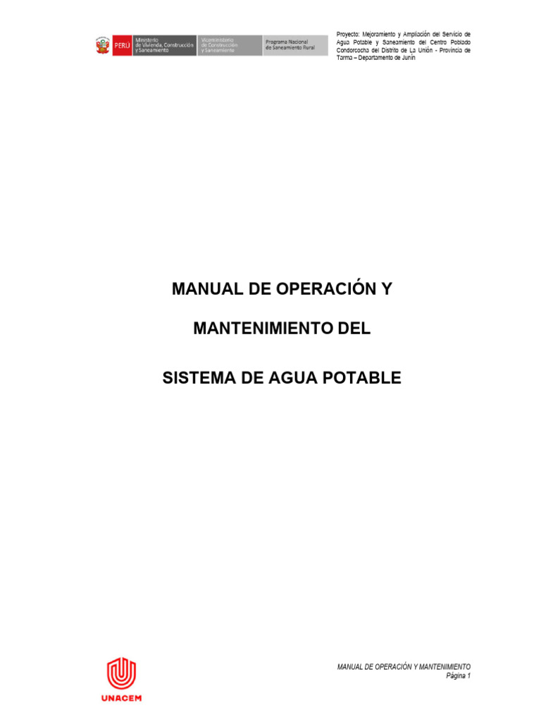 6.12.1 Manual de Operacion y Mantenimiento de Sistema de Agua Potable | PDF
