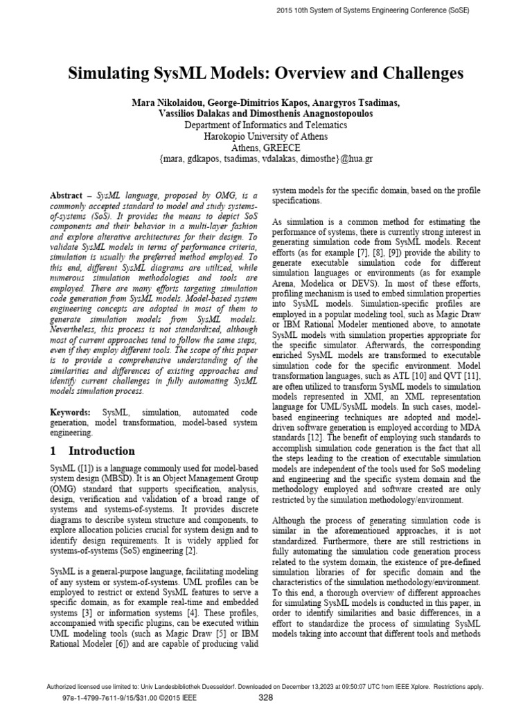 Simulating SysML Models Overview and Challenges | PDF