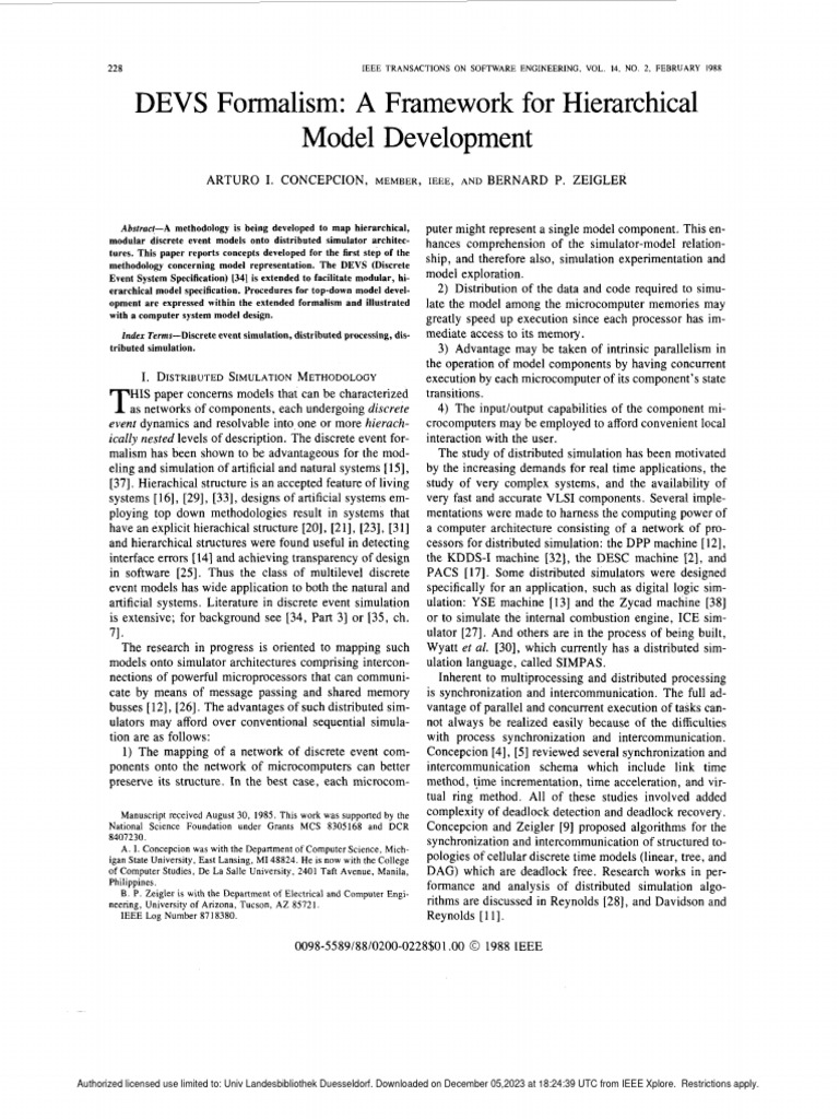 DEVS Formalism A Framework For Hierarchical Model Development | PDF