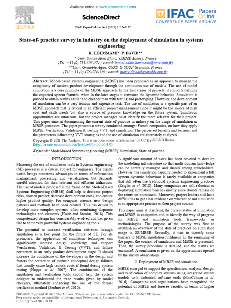 State-Of - Practice Survey in Industry On The Deployment of Simulation in Systems Engineering | PDF
