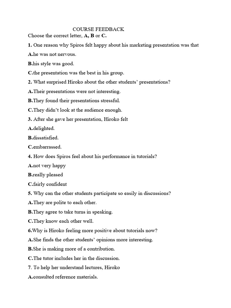 COURSE FEEDBACK Listening | PDF