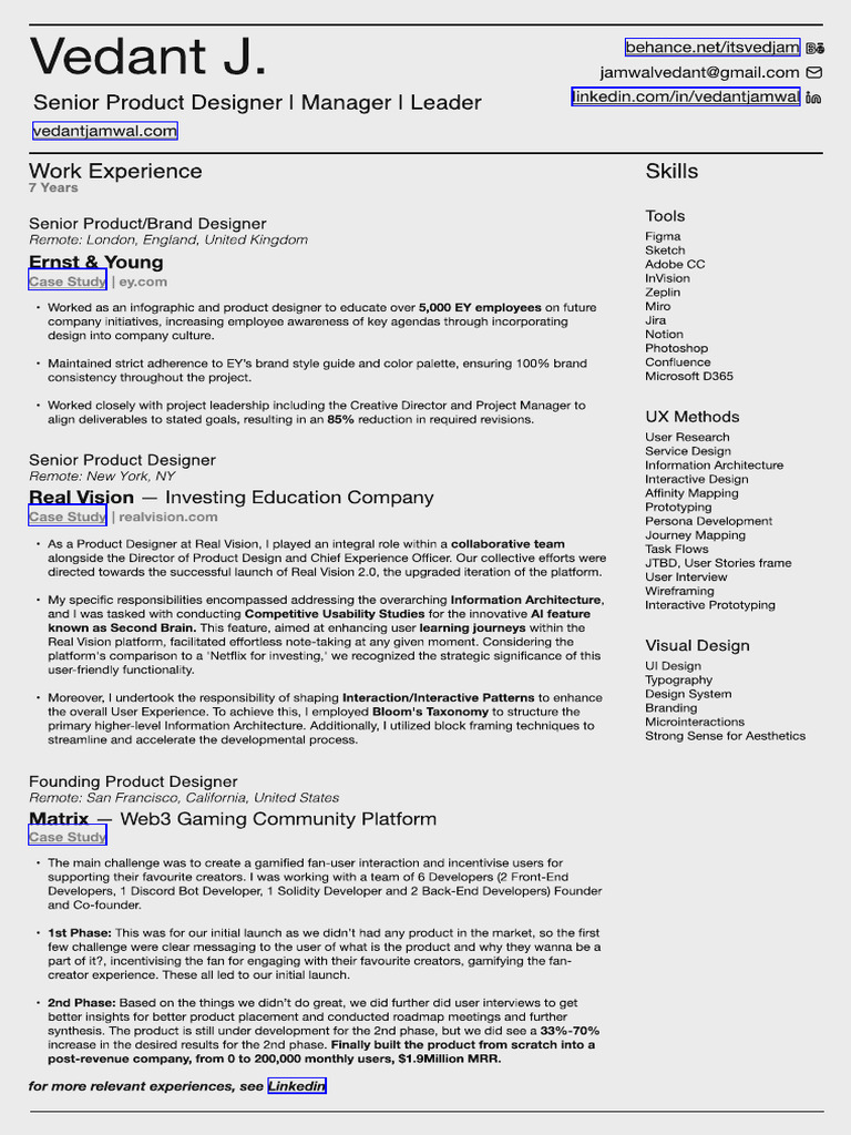 Vedant's Resumé | PDF | Usability | Human Communication