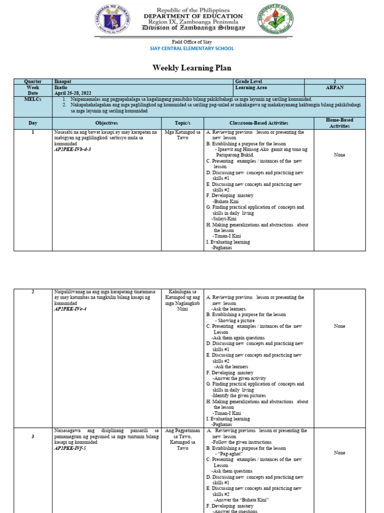 Weekly Learning Plan ARPAN Week 2 | PDF