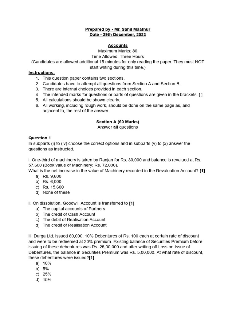 Accounts Exam Paper Instructions | PDF