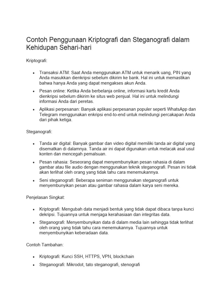 Contoh Penggunaan Kriptografi Dan Steganografi Dalam Kehidupan Sehari | PDF