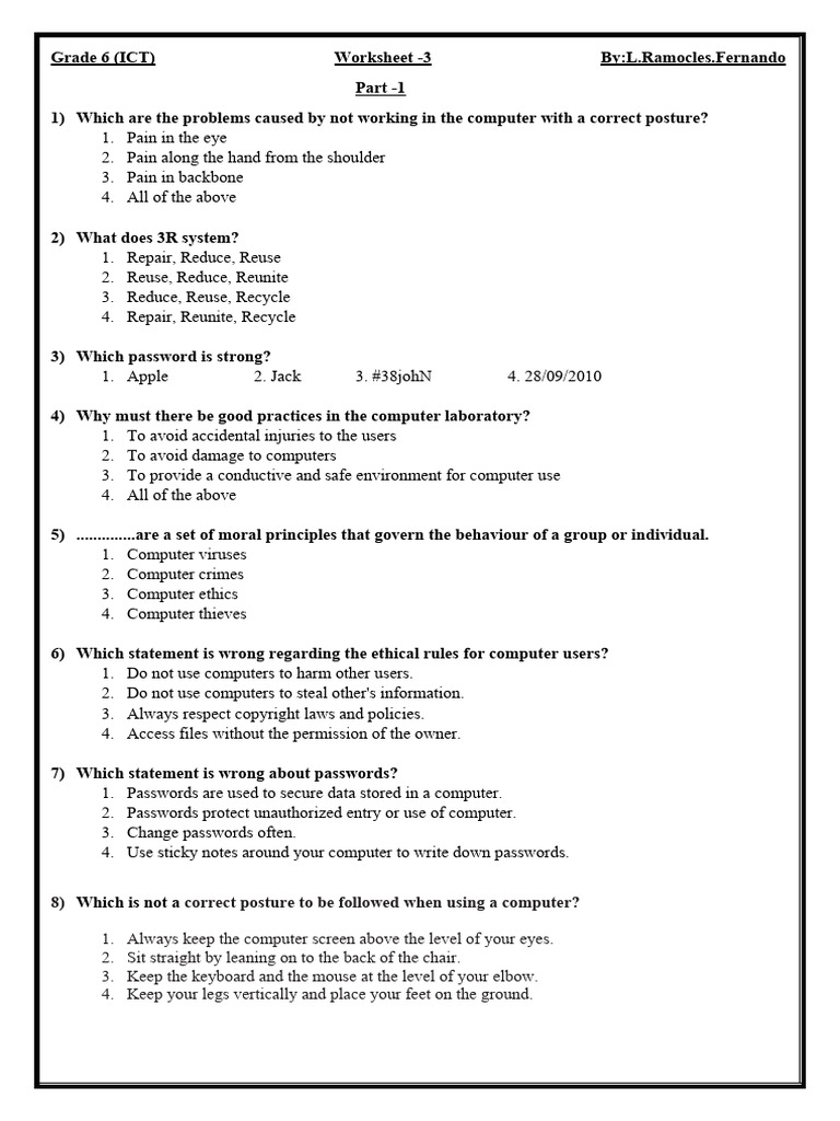 Grade 6 Worksheet 3 | PDF