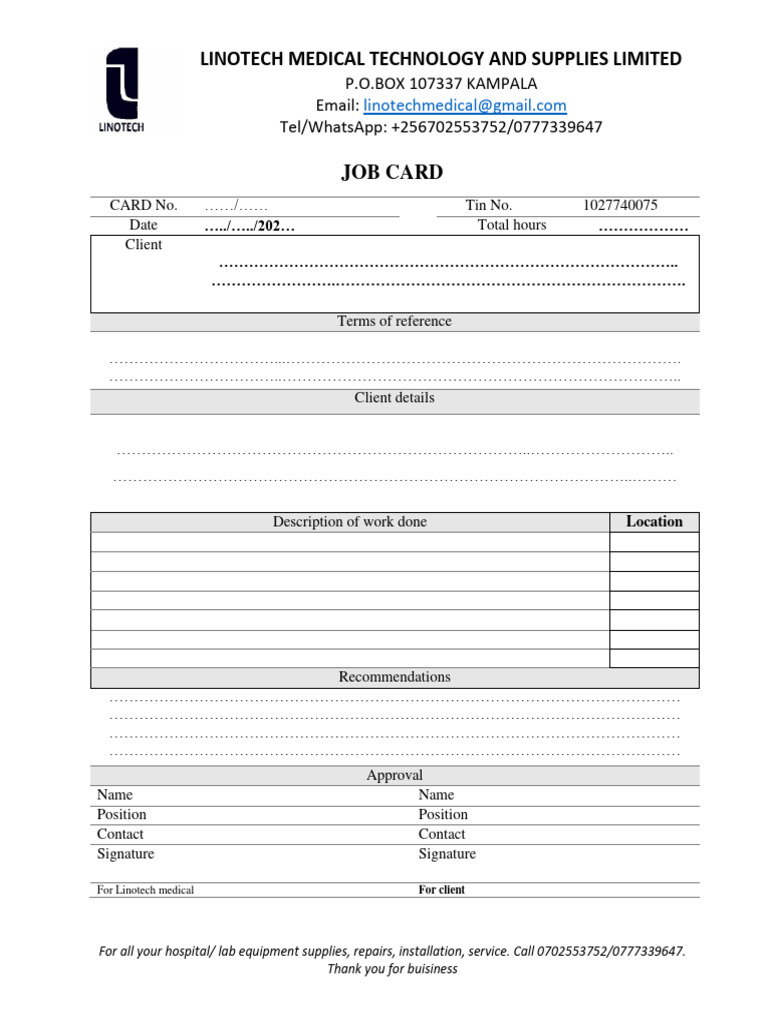 Job Card | PDF | Business | Computers