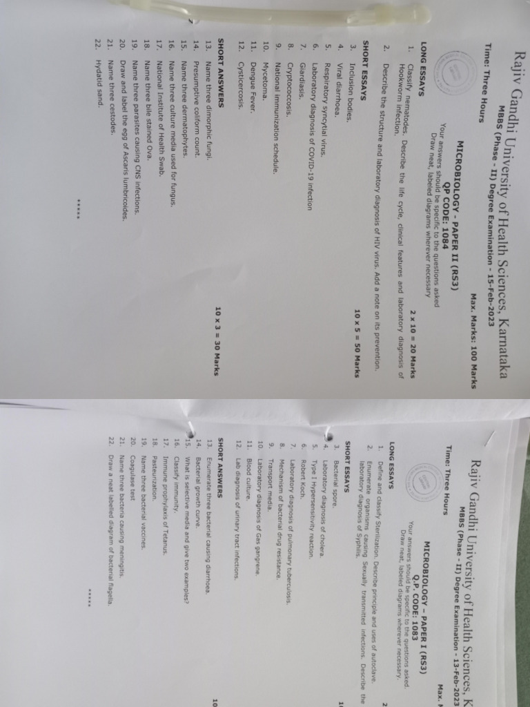 Micro Question Paper For 2nd Year Students of RGUHS | PDF