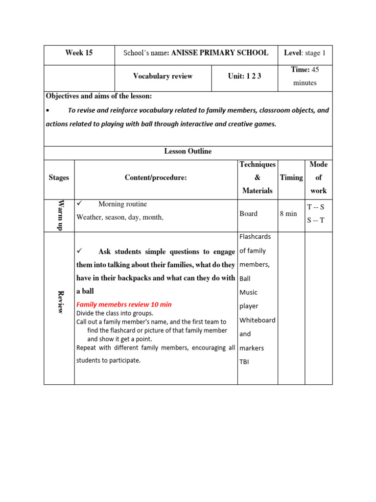 Lesson Plan Vocabulary Review | Download Free PDF | Teaching | Learning