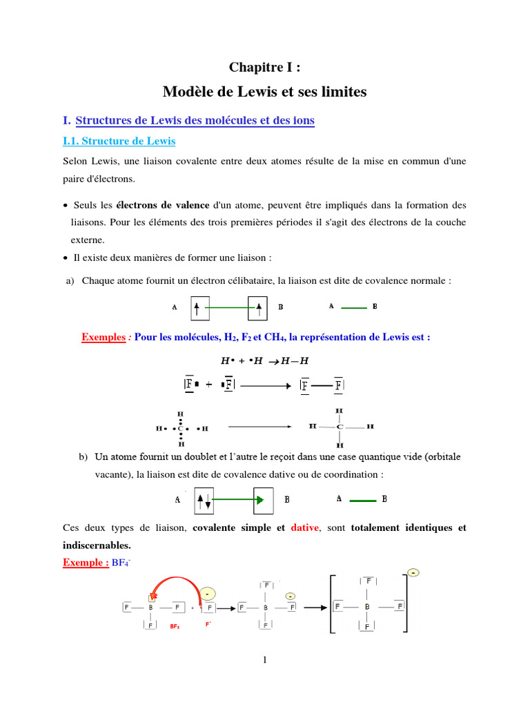 Chapitre I - Modèle de Lewis | PDF | Liaison chimique | Liaison covalente