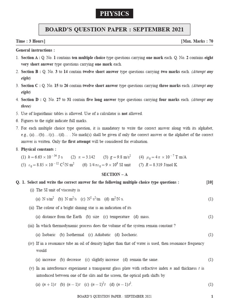 Board's Question Papers 2021 | PDF | Inductance | Inductor