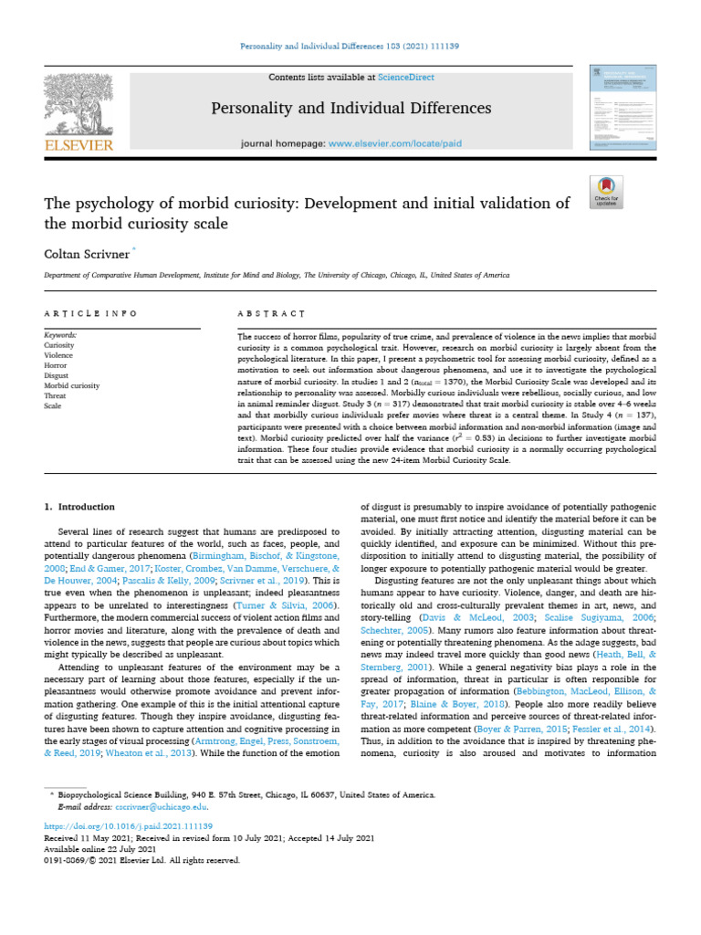 The Psychology of Morbid Curiosity - Development and Initial Validation of The Morbid Curiosity ...