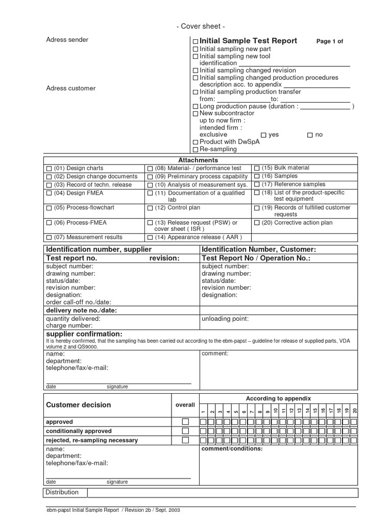 Initial-Sample-Test Cover Rev2a en | PDF